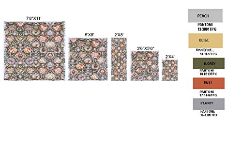 Furnish my Place Abstract Area Rug - 2 ft. x 4 ft, Dark Grey, Distressed, Floral Rug with Rustic Print