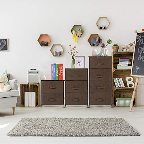 4-Tier Dresser Tower, Fabric Drawer Organizer with 4 Easy Pull Drawers with Metal Frame,Wooden Tabletop for Living Room (Brown)