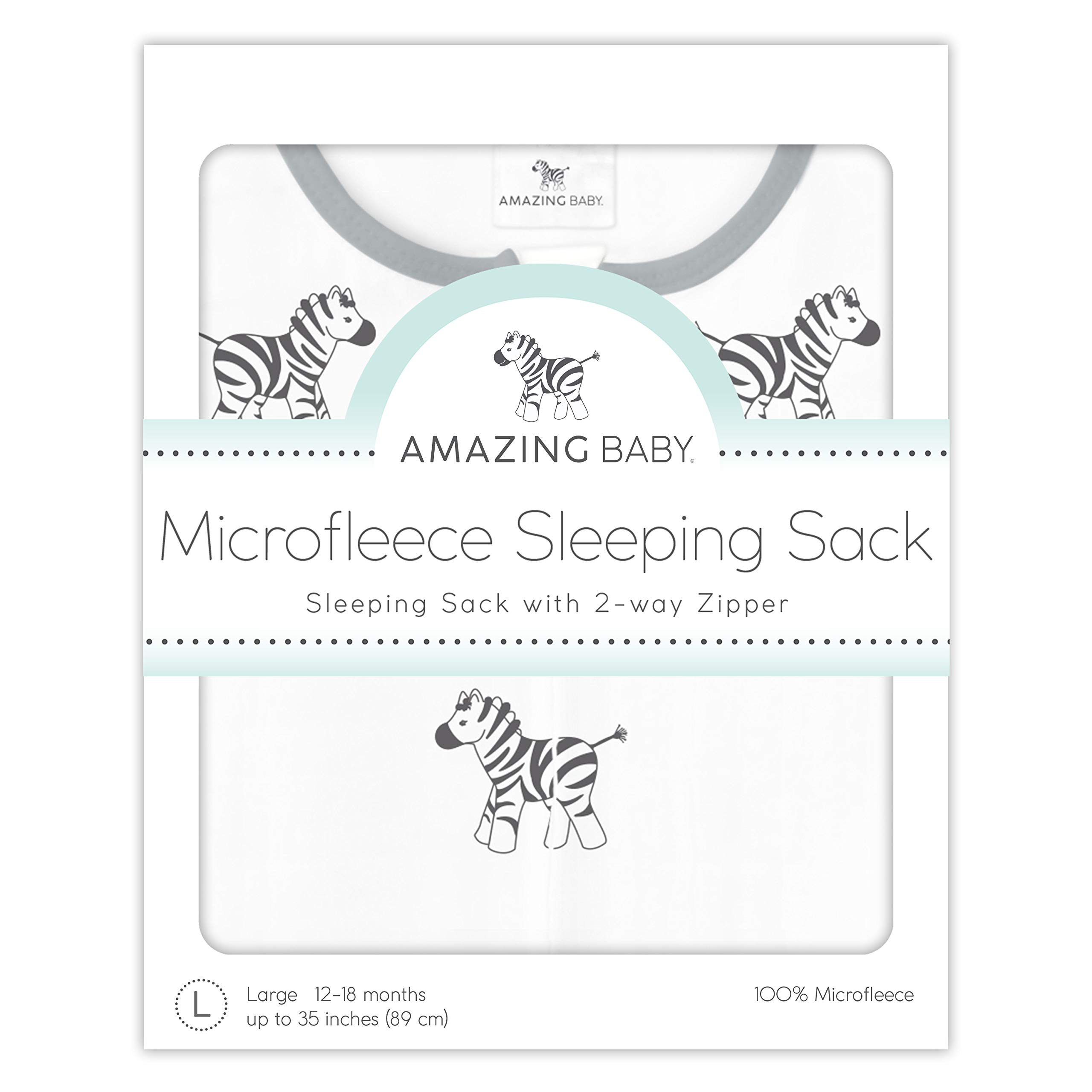Amazing Baby Microfleece Sleeping Sack, Wearable Blanket with 2-way Zipper, Use after Swaddle Transition, Zebras, Soft Black, Small (0-6 mo)