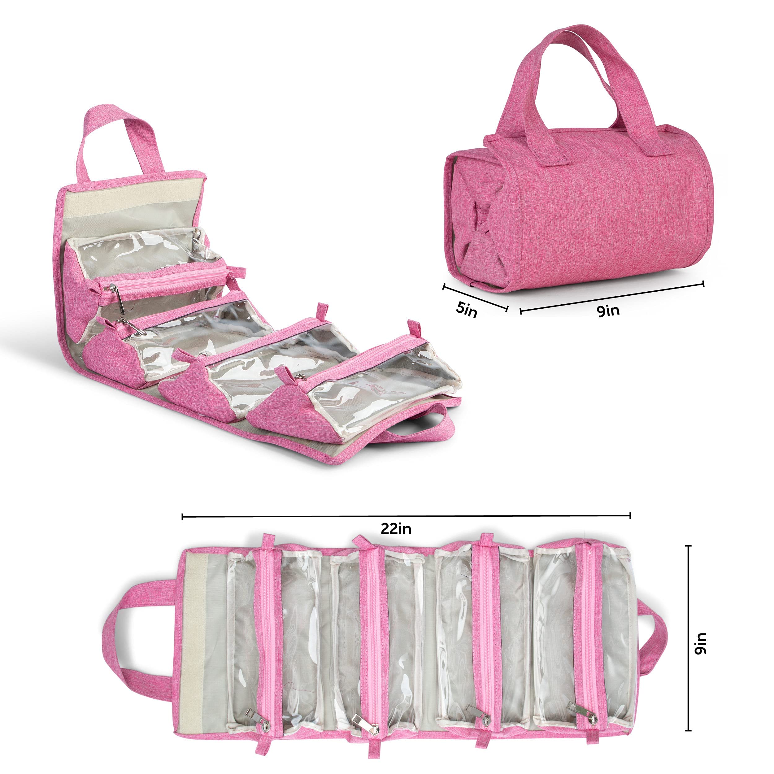 A F 4-in-1 hanging Toiletry bag | Roll-up makeup organizer with 4 detachable PVC zip pouches| travel toiletry bag, 600D oxford fabric material organize Make up , Cosmetics, Pink