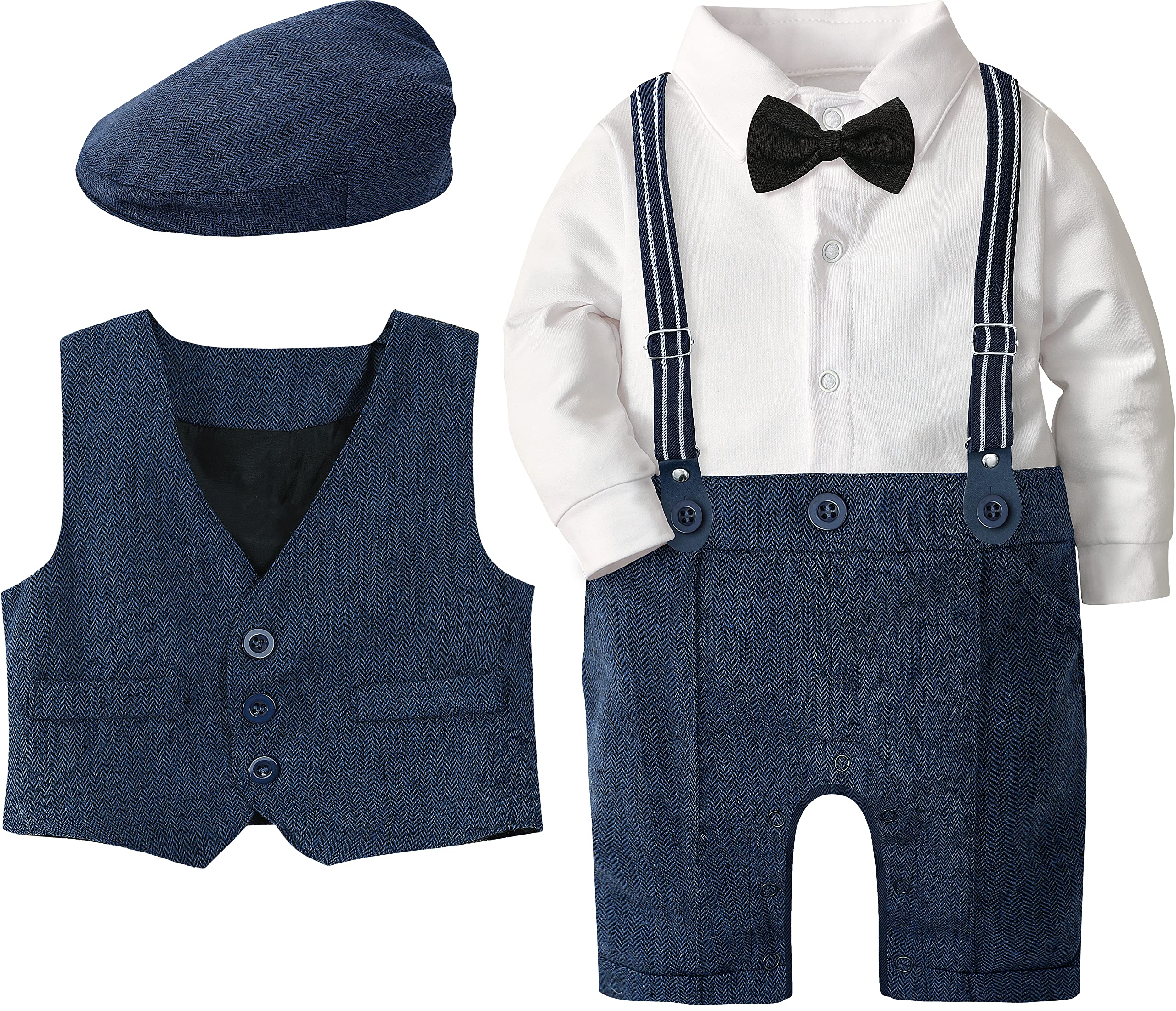 A&J DESIGN Baby Boys Suits Infant Gentleman Wedding Outfit Formal Romper Navy Blue 9-12 Months