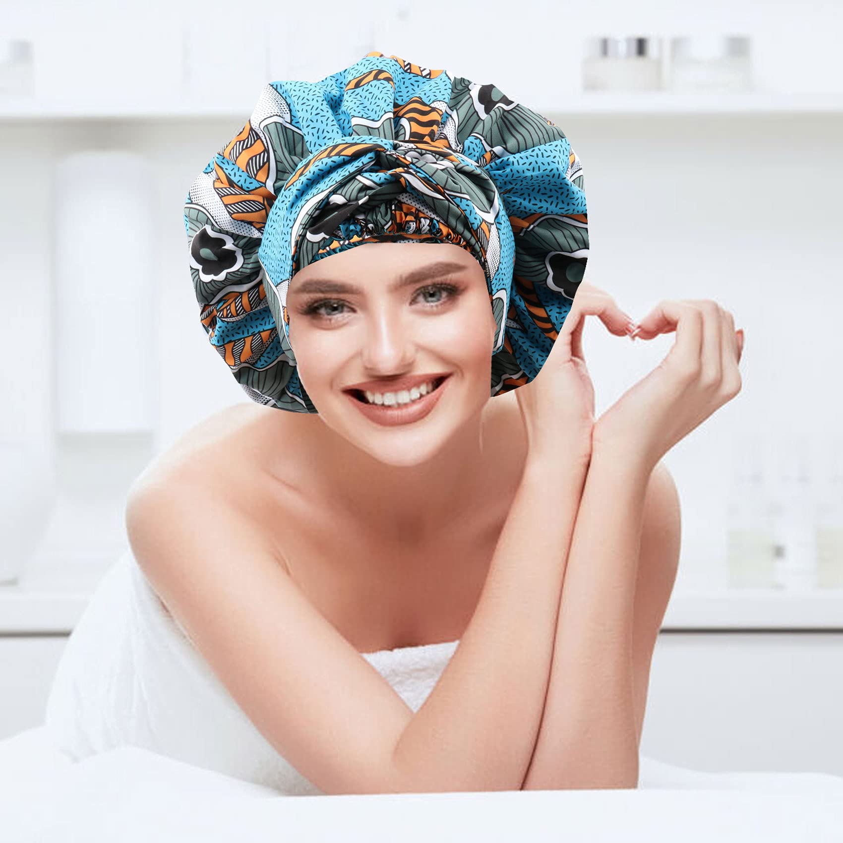 4 Packs Satin Bonnet for Women Silk Bonnet Sleep Cap African Print Head Scarf Head Wrap for Long Curly Natural Hair Braids Hat Large Soft Night Sleeping Cap Head Cover