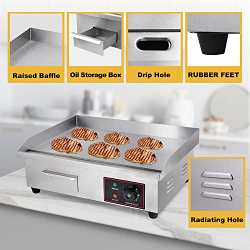 22" Commercial Electric Griddle, Electric Flat Top Grill, 3000W Countertop Griddle with Shovels and Brushes for Restaurant Kitchens