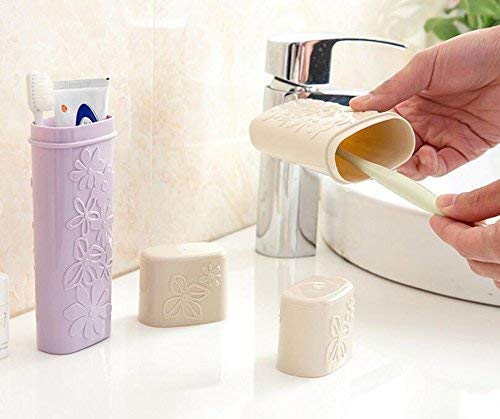 1Pcs Plastic Portable Toothbrush Toothpaste Case Dustproof Toothbrush Toothpaste Storage Container Box Wash Cup Holder for Travel Outdoors Business Trips Home School (Purple)