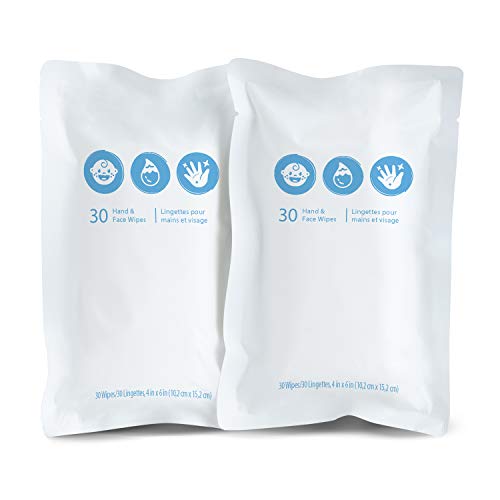 Brica Clean-to-Go Wipes Container Starter Pack, Includes 60 Unscented Hand & Face Baby Wipes, 99% Water Wipes with Chamomile & Aloe