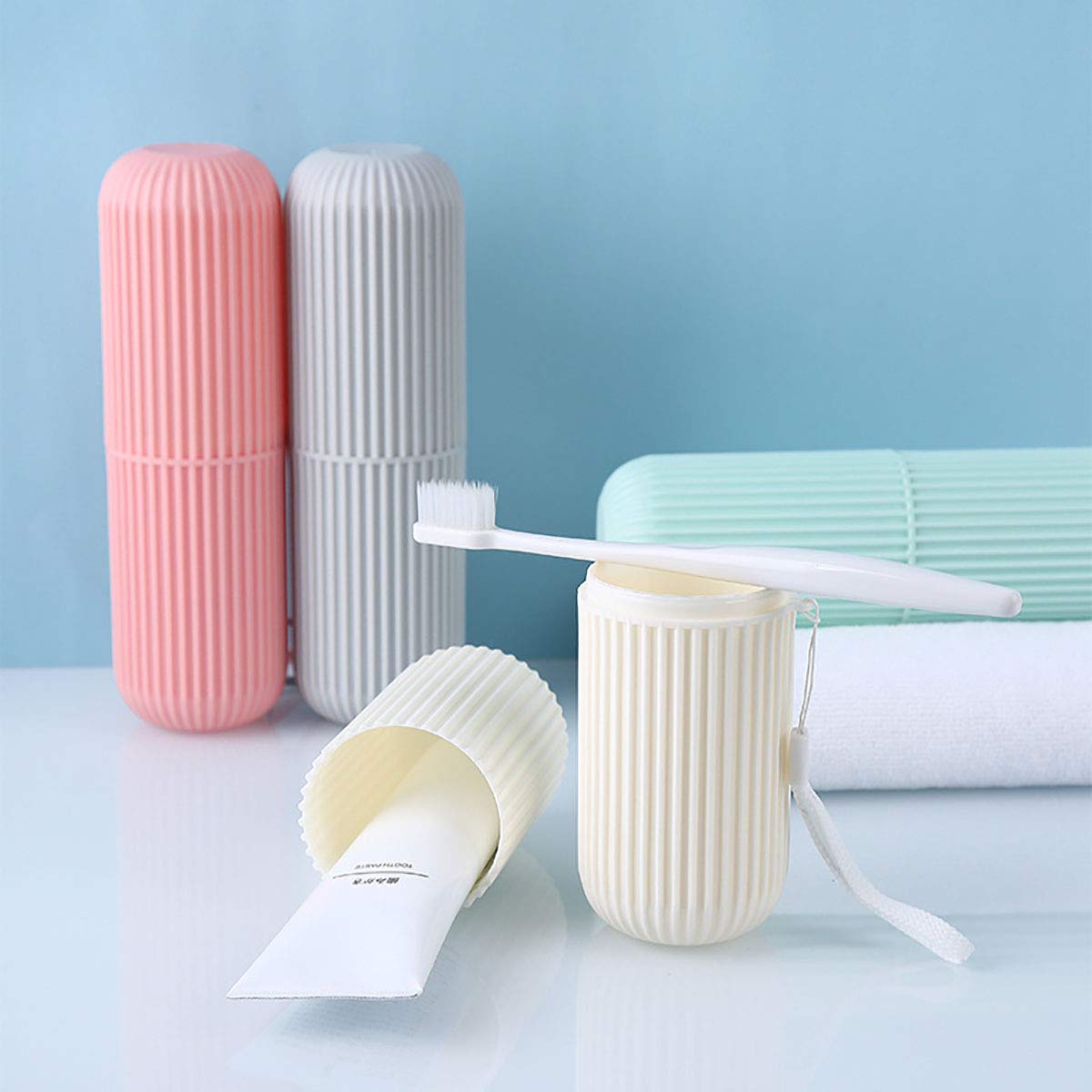 1Pcs Travel Toothbrush Holder, Multifunction Wash Cup for Business Trips, Portable Lightweight Toothbrush Holder Cup, 4 Colors Available. (Pink)