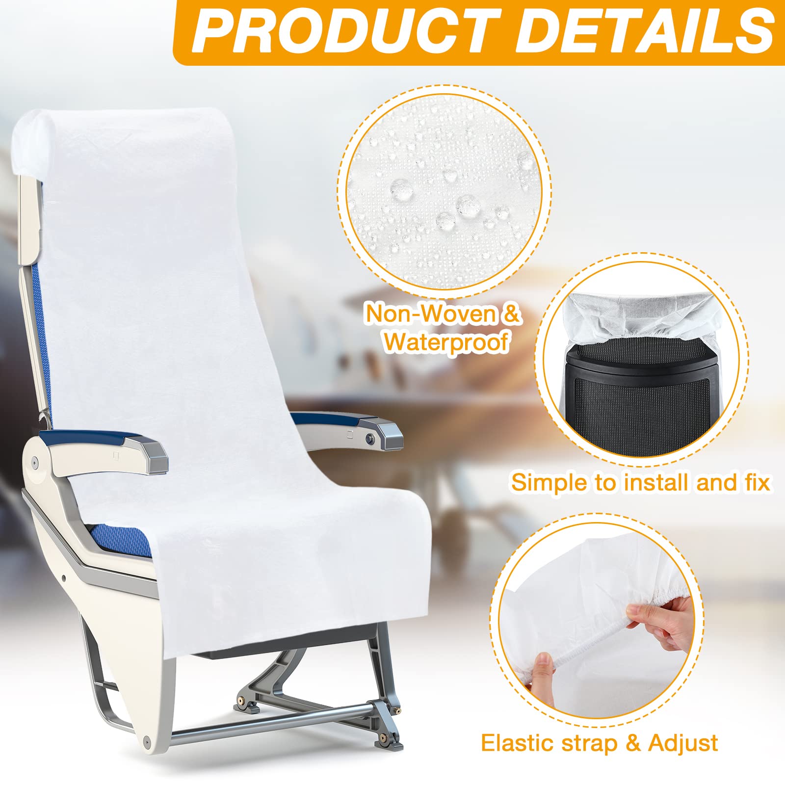 12 Pcs Disposable Airplane Seat Covers Portable Public Protector Covers Individually Wrapped Disposable Chair Cover Safety Non Woven Seat Protector Flight Accessories Travel for Airplane Car Train Bus