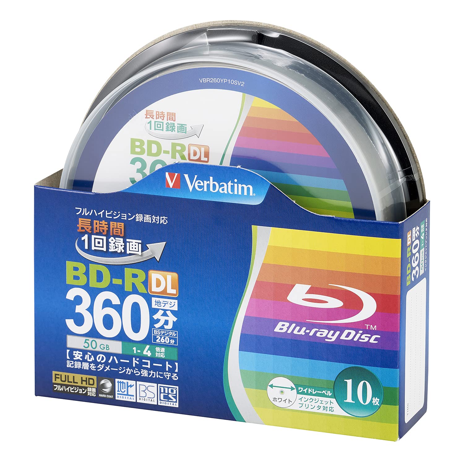 10 Verbatim Bluray Disc 50 GB BD-R DL Dual Layer Blu-ray Inkjet Printable