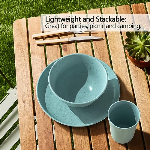 18-Piece Plates and Bowls Cups Set Wheat Straw Microwave Safe Plastic Dinnerware Set for Pasta,Cereal, Salad,Side Dishes,Kitchen, Camping, RV