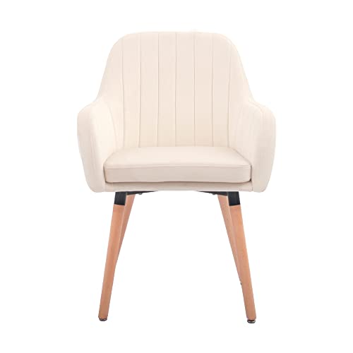 CangLong Mid-Century Modern Accent Chair with Wood Legs Armchair for Home Office Study Living Room Vanity Bedroom, Set of 1, Beige