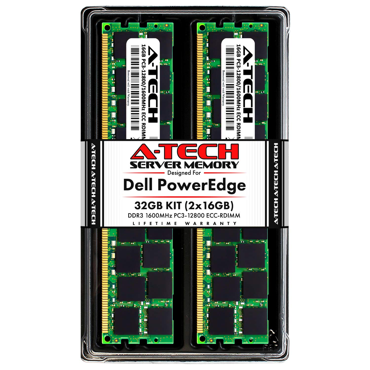 A-Tech 32GB (2x16GB) RAM for Dell PowerEdge T320, T420, T620 Tower Servers | DDR3 1600MHz ECC-RDIMM PC3-12800 2Rx4 1.5V 240-Pin ECC Registered DIMM Server Memory Upgrade Kit
