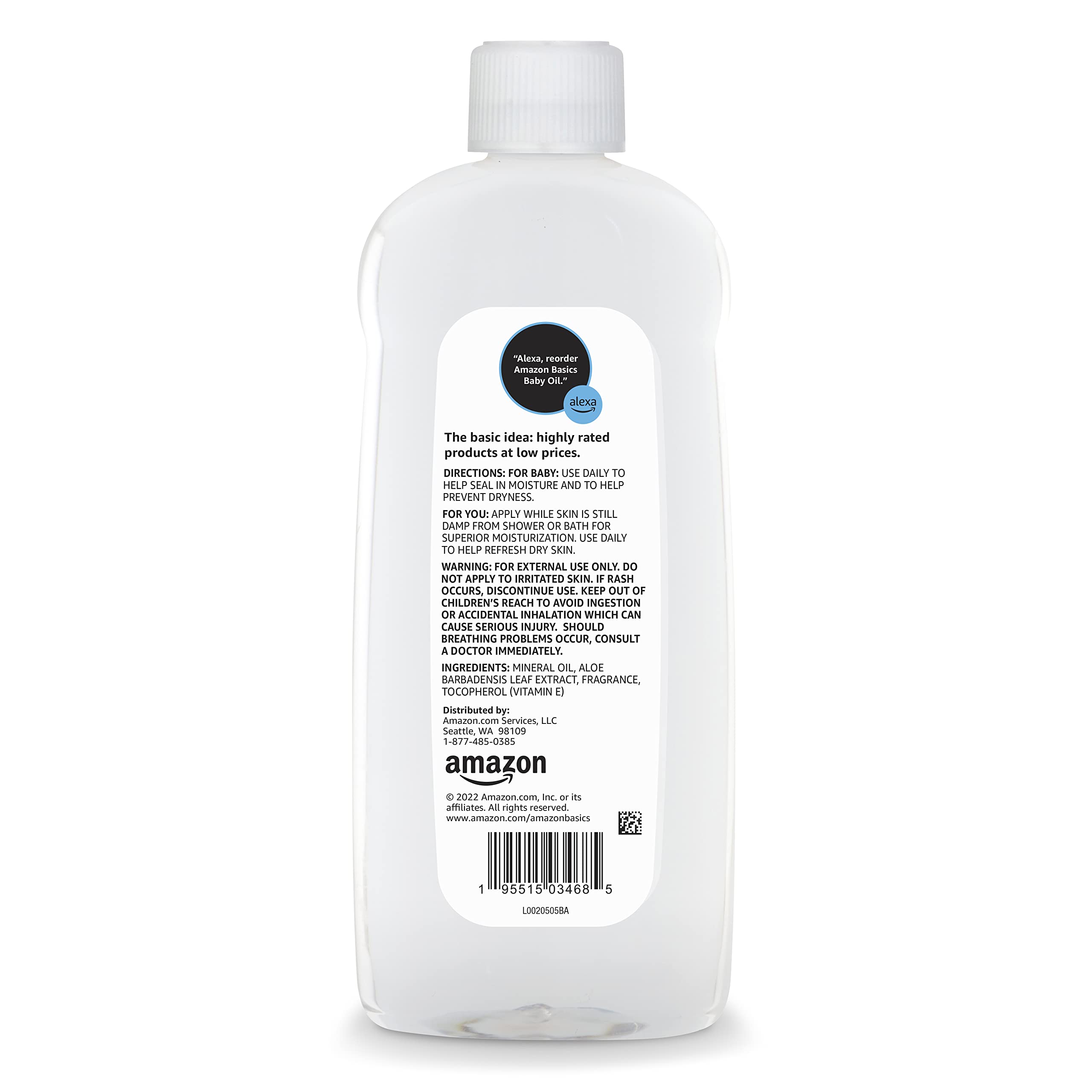 Amazon Basics Baby Oil with Aloe Vera & Vitamin E, 20 Fl Oz (Pack of 1) (Previously Solimo)