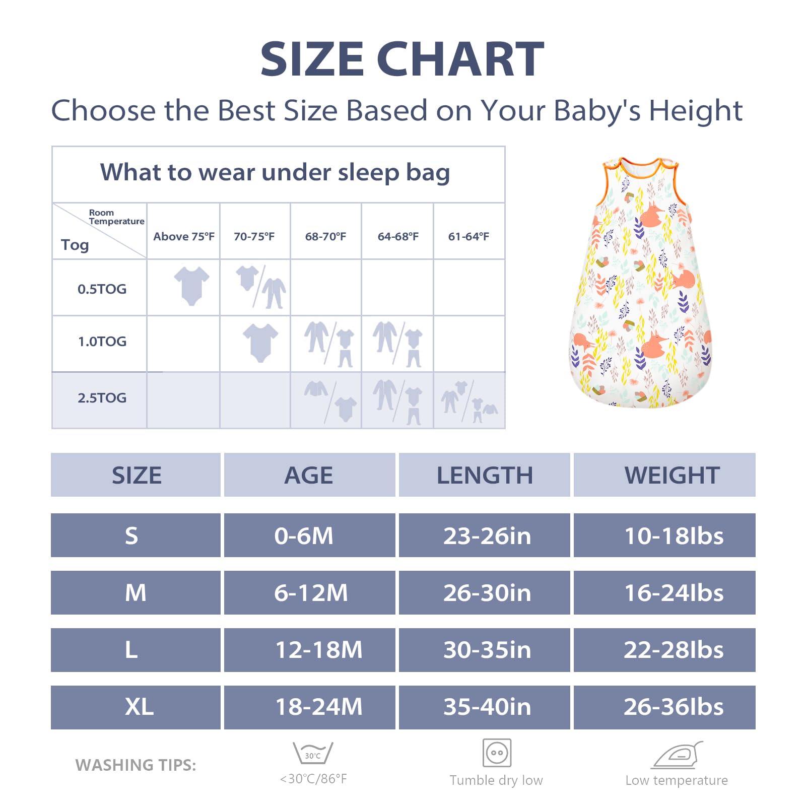 Mosebears Sleep Sack Baby Wearable Blanket with 2-Way Zipper,2.5 TOG Cotton Sleep Sack Unisex (Red Fox, 18-24 Months)