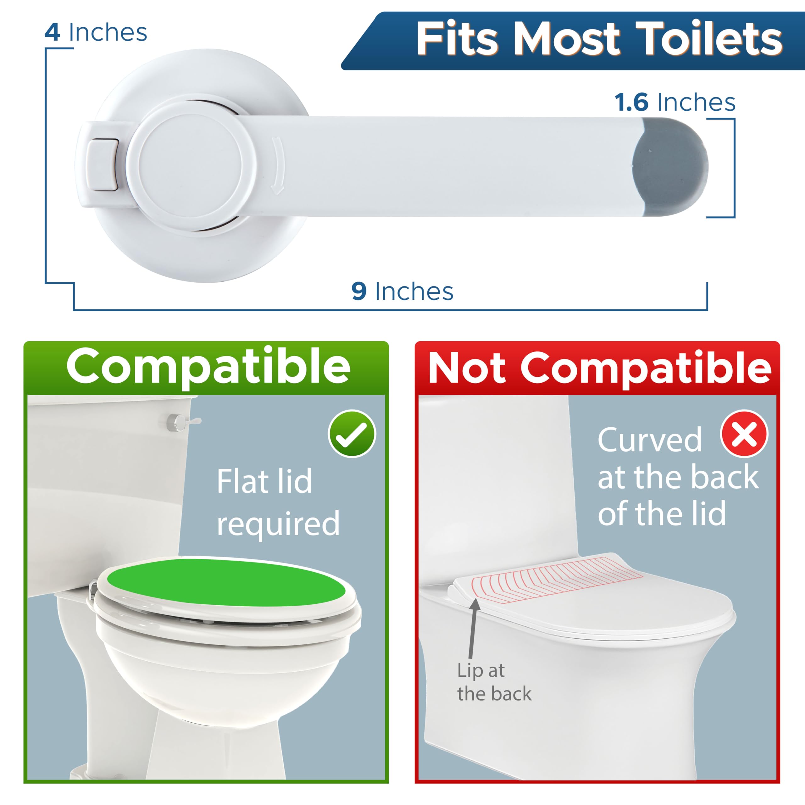 Toilet Locks Baby Proof (2-Pack) Ideal Baby Proof Toilet Lid Lock with Arm – No Tools Needed Easy Installation with 3M Adhesive – Top Safety Toilet Seat Lock – Fits Most Toilets, White