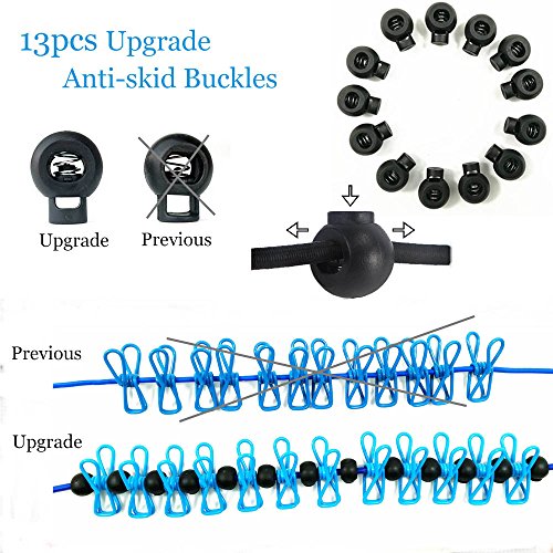 Adjustable Elastic Clothesline with Clips and Positioning Balls Portable Retractable Windproof Laundry Hanging Rope for Travel Camping Indoor Use Anti-Skid Washing Line with Drawstring Bag Purple