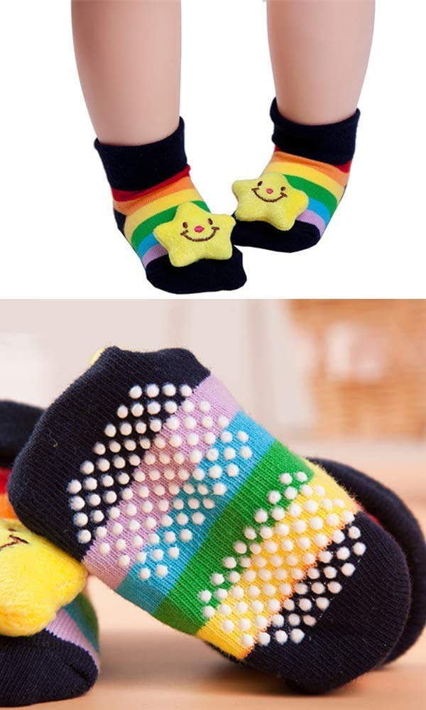 6 Pairs Baby Socks Boys Girls 3D Cartoon Anti-Skid Baby Booties Sock Slippers