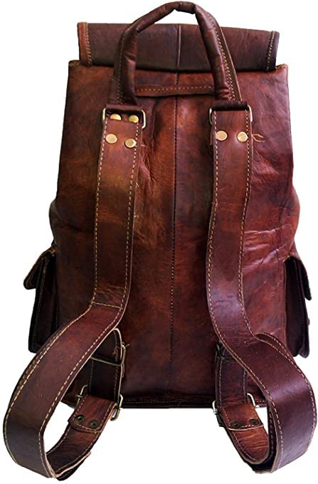 18" Brown Leather Backpack Vintage Rucksack Laptop Bag Water Resistant Casual Daypack College Bookbag Comfortable Lightweight Travel Hiking/Picnic for Men