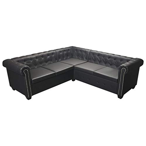 FAMIROSA Chesterfield Corner Sofa, L Shape 5-Seater Sectional Sofa Faux Leather with Cushions Black