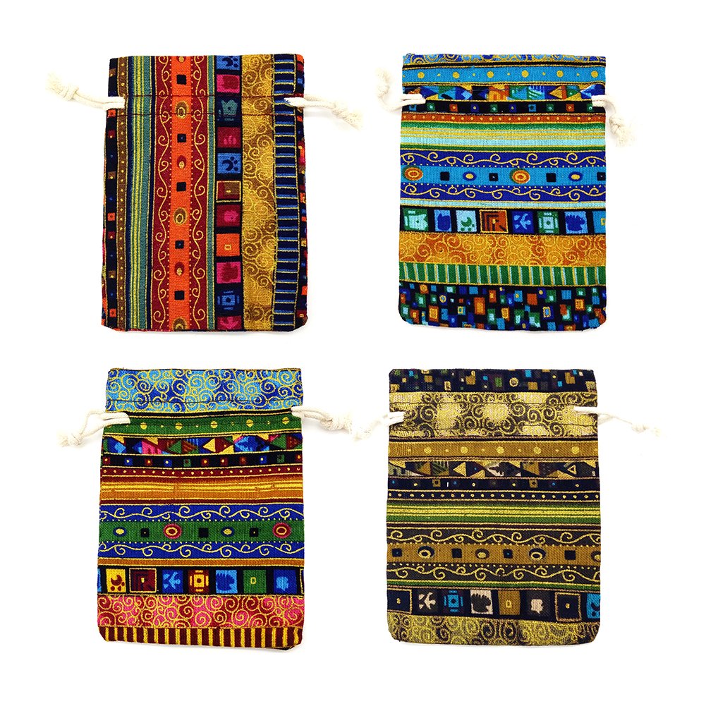 12pc Egyptian Style Jewelry Coin Pouches Aztec Print Drawstring Gift Bag Party Accessories Brocade Cotton Sachet Candy Present Pouch Travel Purse Ethnic (12)