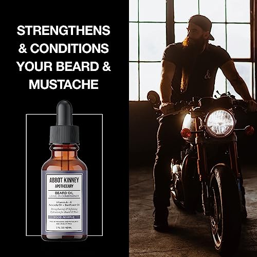 ABBOT KINNEY APOTHECARY Softening Beard Oil, Strengthens and Conditions Beards, Blend of Natural Oils, 2 oz (Wood Reserve)