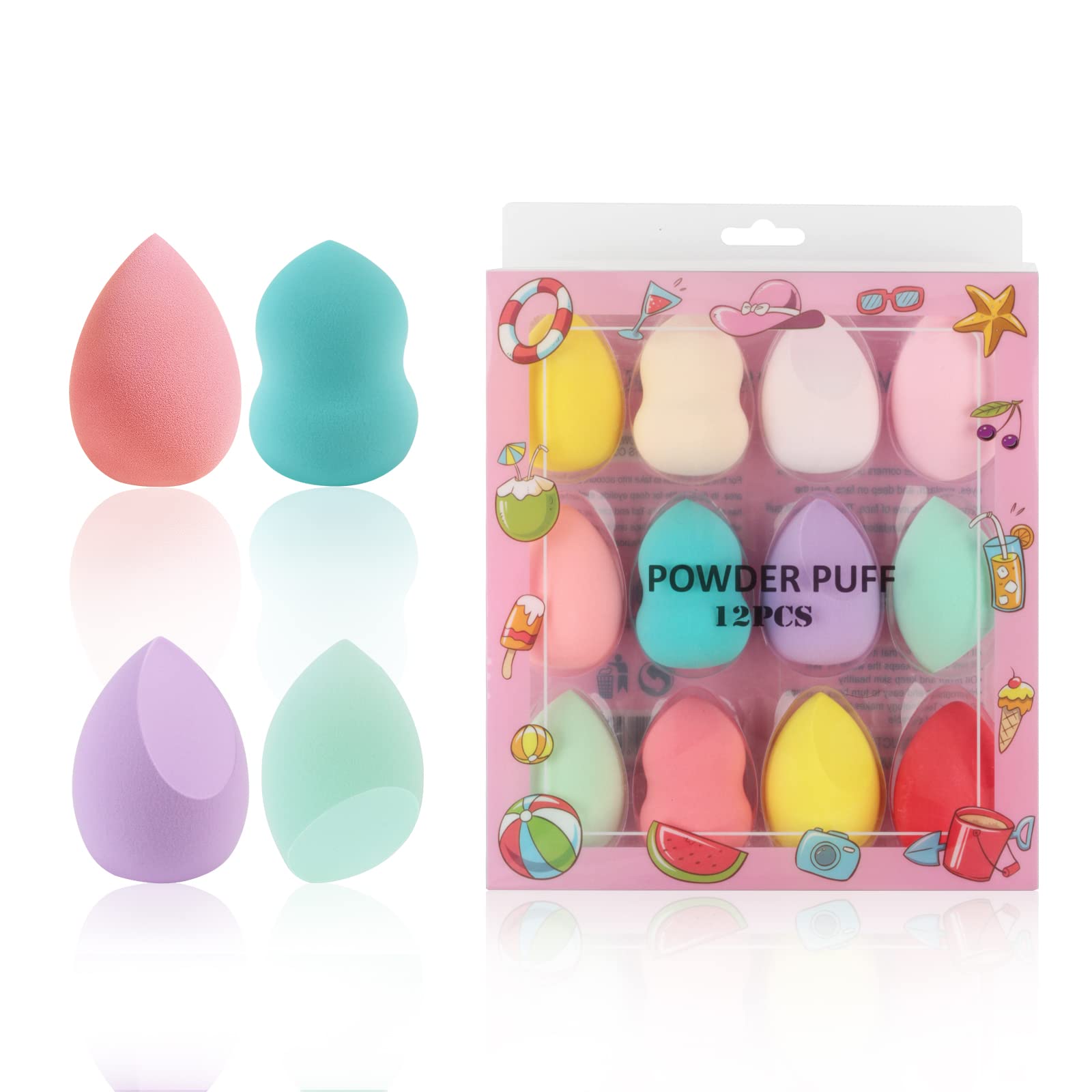 12PC Makeup Sponge Beauty Blender: WUZUN Make Up Sponges Set For Face Dry & Wet Use For Powder, Cream Or Liquid Application