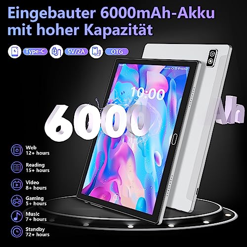 2023 Newest 10 Inch Tablet,2 in 1 Tablet with Keyboard Mouse, Android Tablet 4G Cellular with 2 SIM 1 SD-64GB ROM SD Max 512GB,Octa-Core,1080 FHD,13MP,GMS-Zertifizierung,GPS/ WIFI/ Bluetooth(Silvery)