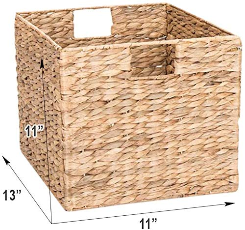 4 Decorative Hand-Woven Small Water Hyacinth Wicker Storage Basket, 13x11x11 Perfect for Shelving Units
