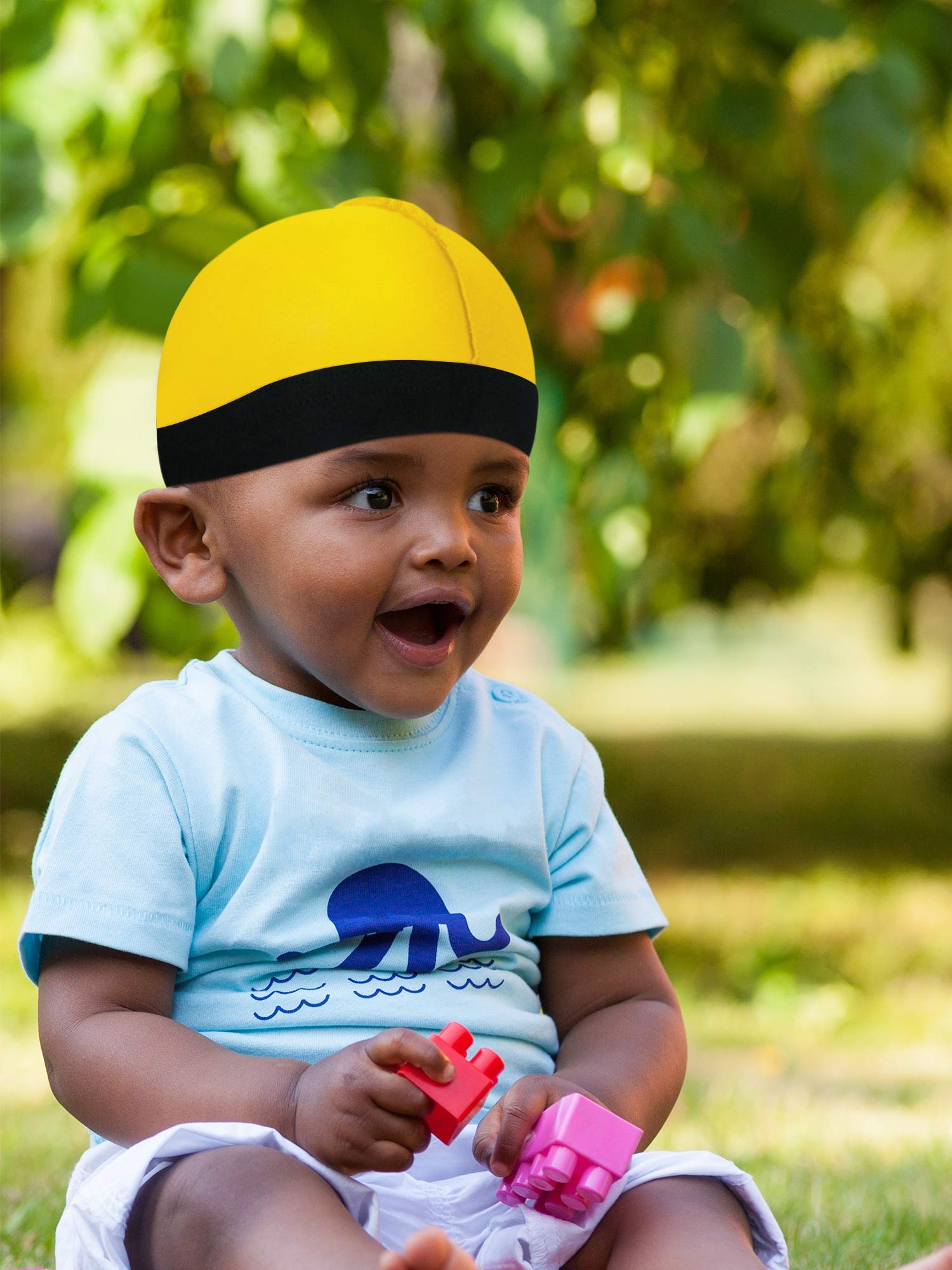 6 Pieces Kids Satin Wave Caps Unisex Baby Beanie 360 Wide Strap Skull Caps(Green, Red, Blue, Yellow, Black, Gray)