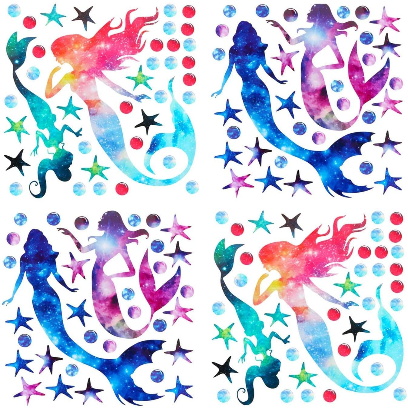 130+ Mermaid Wall Decal - Mermaids Starfish Bubble Stickers for Girls Room Bedroom Bathroom Decoration - Ocean/Underwater/Under the Sea Baby Shower/Birthday Party Supplies