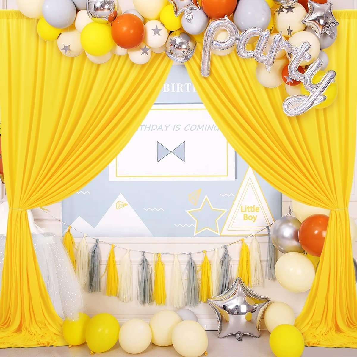 AK TRADING CO. 10 feet x 8 feet IFR Polyester Backdrop Drapes Curtains Panels with Rod Pockets - Wedding Ceremony Party Home Window Decorations - Lemon Yellow