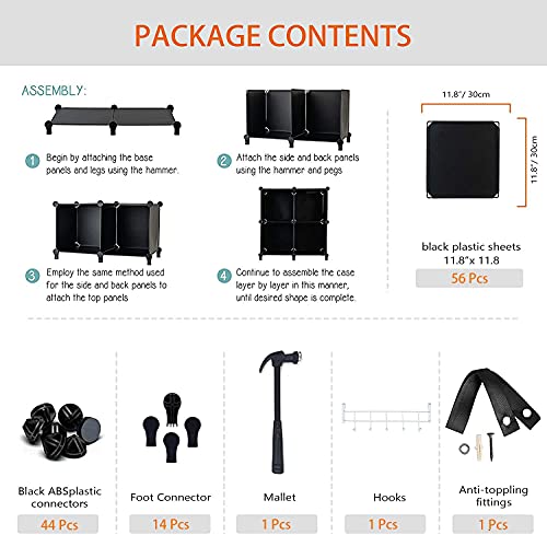HOMIDEC Cube Storage Organizer 16-Cube Storage Shelf, Closet Organizer for Garment Racks, Closet Organizers and Storage with Metal Hammer, Bookshelf for Kids, (48.4 L x 12.2 W x 48.4 H Inches),Black