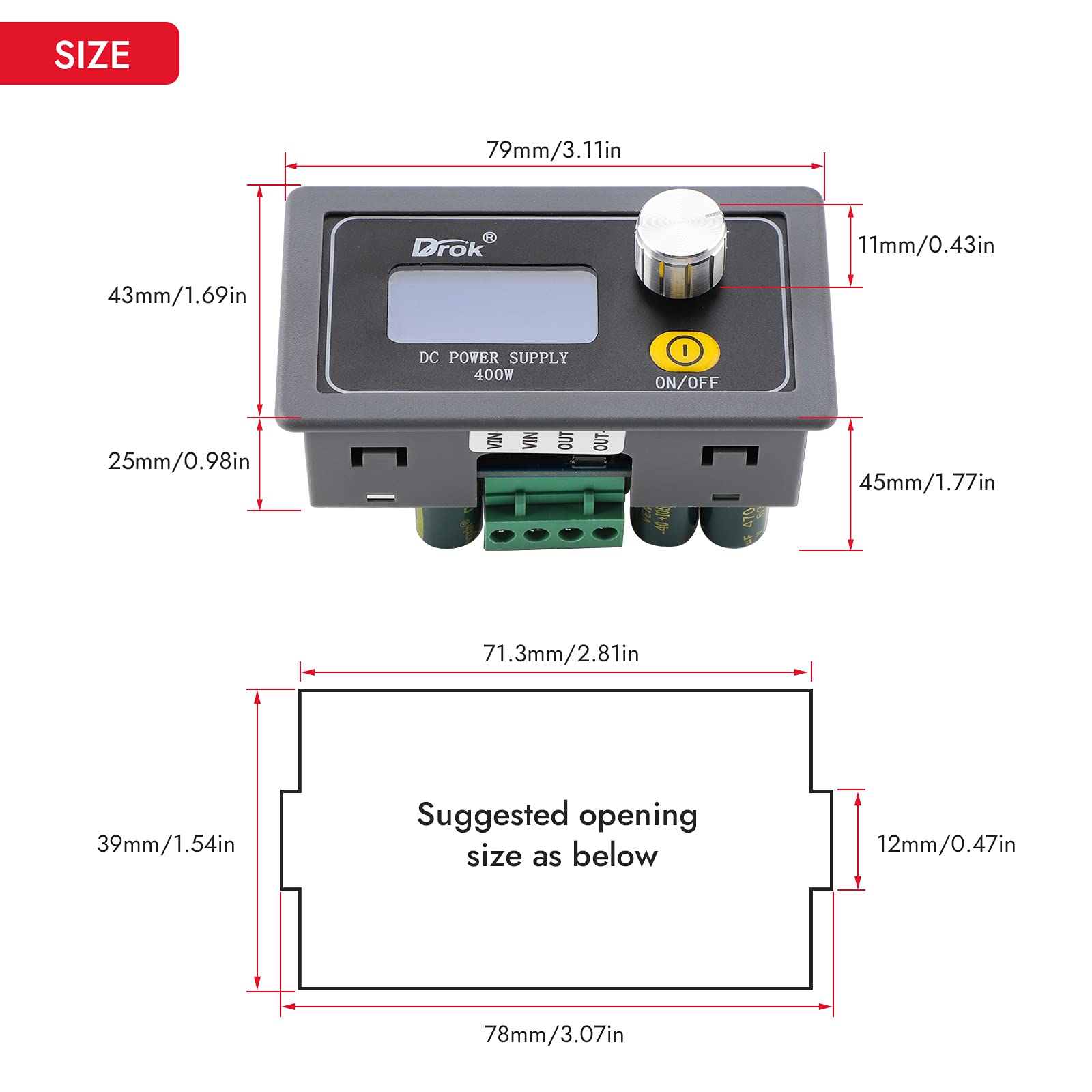 DROK DC Buck Converter, Stepdown Voltage Regulator 6-55V to 0-50V 8A 400W 6V 12V 24V 36V 48V Constant Voltage and Constant Current Buck Module, DC Regulated Power Supply