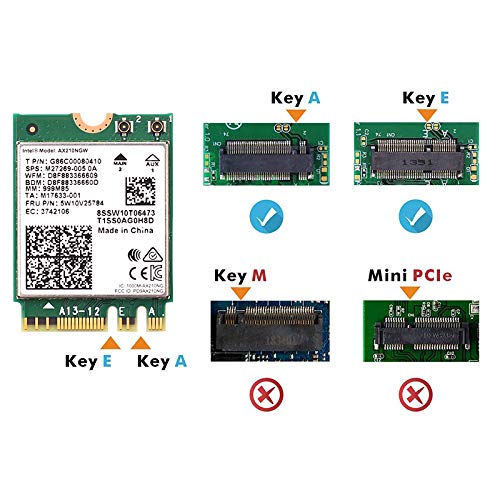 TelDaykemei 5473Mbps WiFi 6E 802.11ac/ax Intel AX210 Bluetooth 5.3 M.2 2230 Key E Network Card 2.4G/5Ghz/6Ghz Wireless Internal Adapter AX210NGW