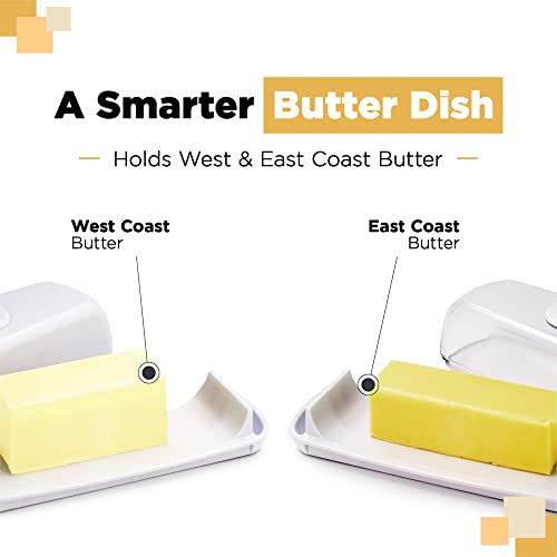 Butter Hub Butter Dish with Lid and Knife, Magnetic Butter Keeper, Easy Scoop, No Mess Lid, Plastic, Dishwasher Safe (Clear)