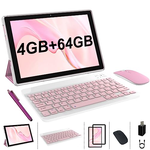 2023 Newest Tablet with Keyboard, 10 inch 2 in 1 Tablets, Android 11 1.8Ghz Quad-Core Processor, 64GB ROM+4GB RAM+512GB Expend Tableta, Case/Mouse/Stylus/8MP Camera/6000mAh Battery/1280x800 HD Display