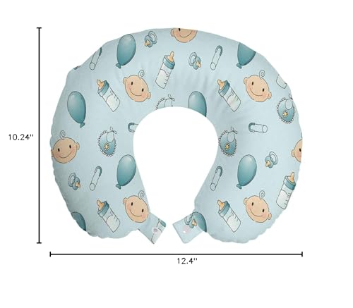 Ambesonne Cartoon Travel Pillow Neck Rest, Head with Balloons Pacifiers and Milk Bottles Inspired Composition, Memory Foam Traveling Accessory for Airplane and Car, 12", Blue Turquoise