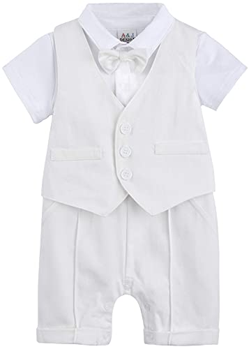 A&J DESIGN Baby Boy Baptism Outfits Christening Suits Infant Suspender Gentleman Wedding Dress Clothes Ivory 6-9 Months
