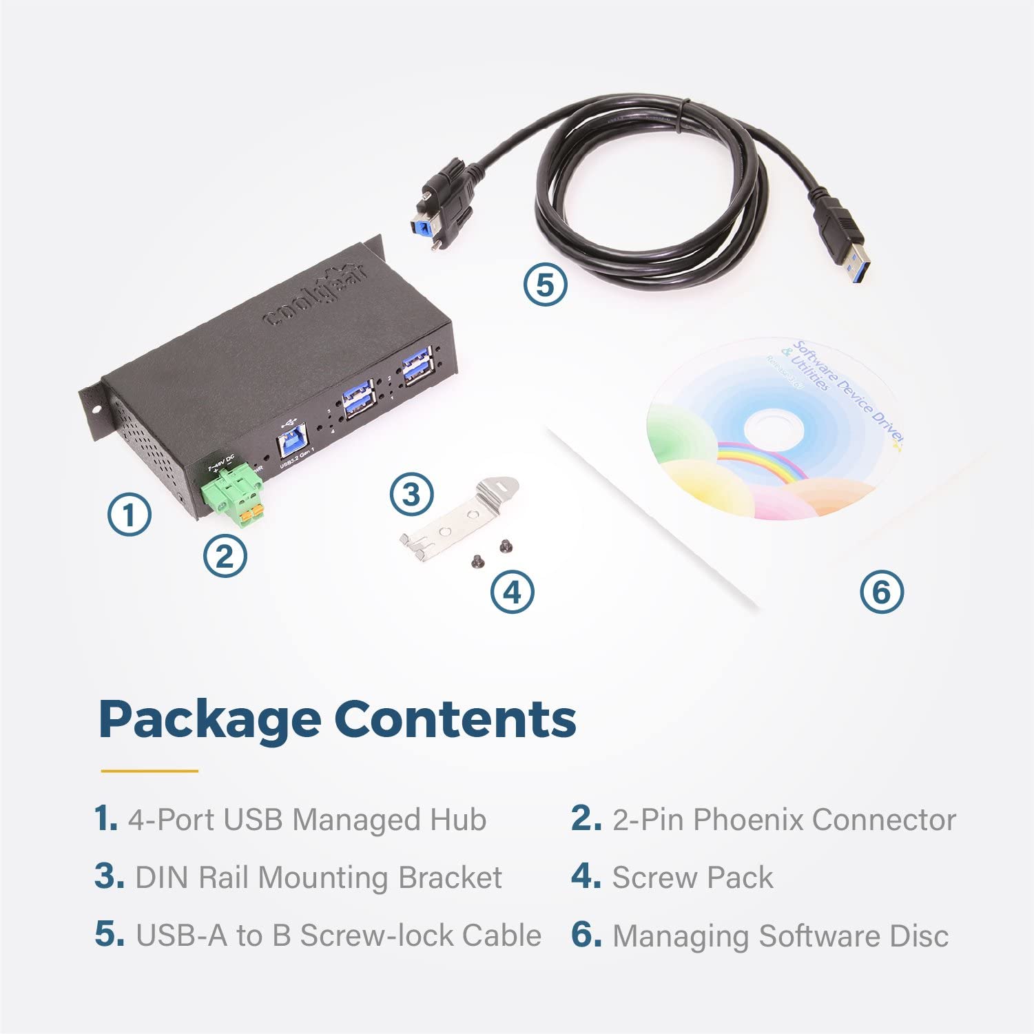 4 Port Managed USB 3 Hub w/ 15KV ESD Surge Protection
