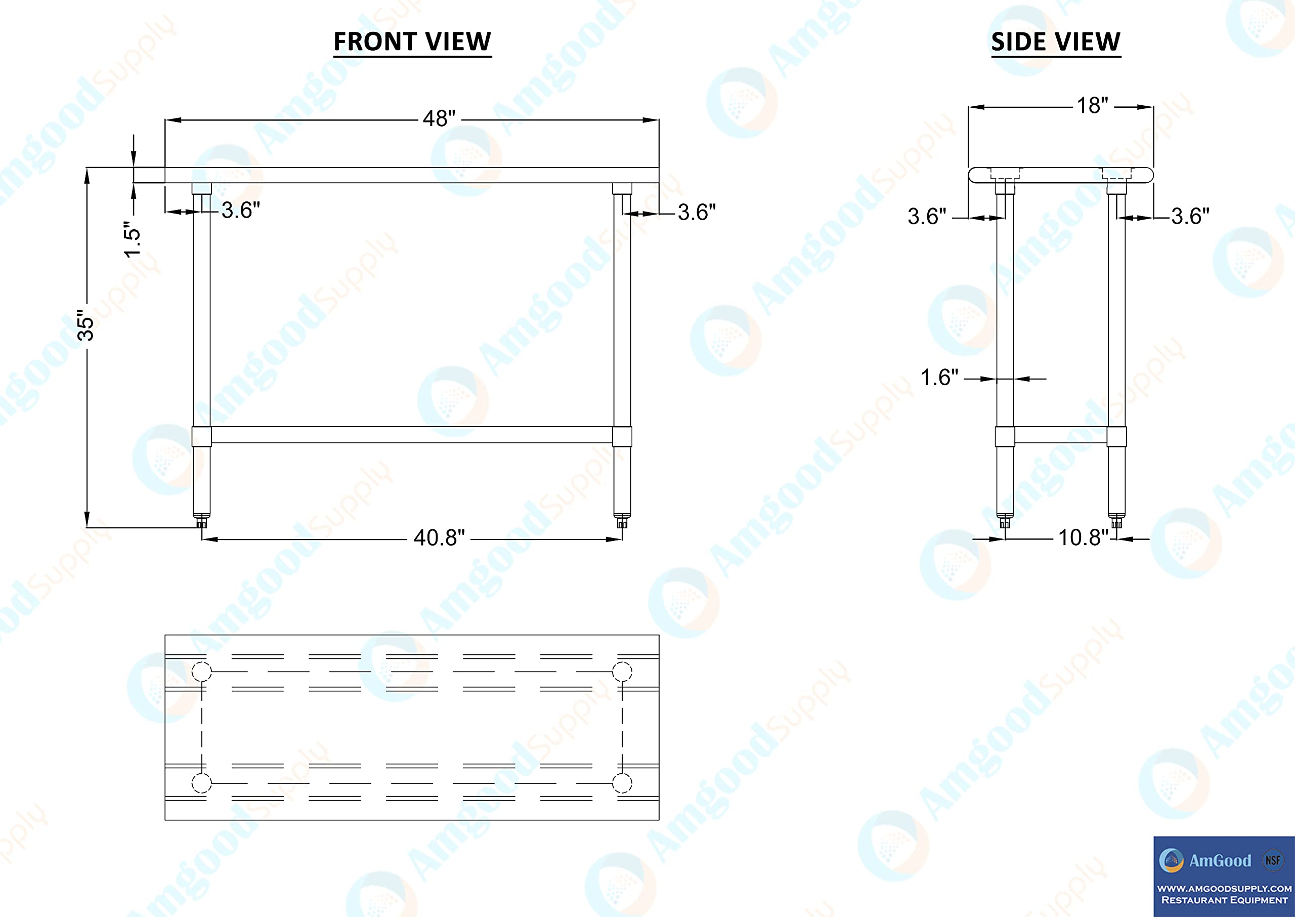 18" X 48" Stainless Steel Work Table with Under-Shelf | NSF Kitchen Island Food Prep | Laundry Garage Utility Bench