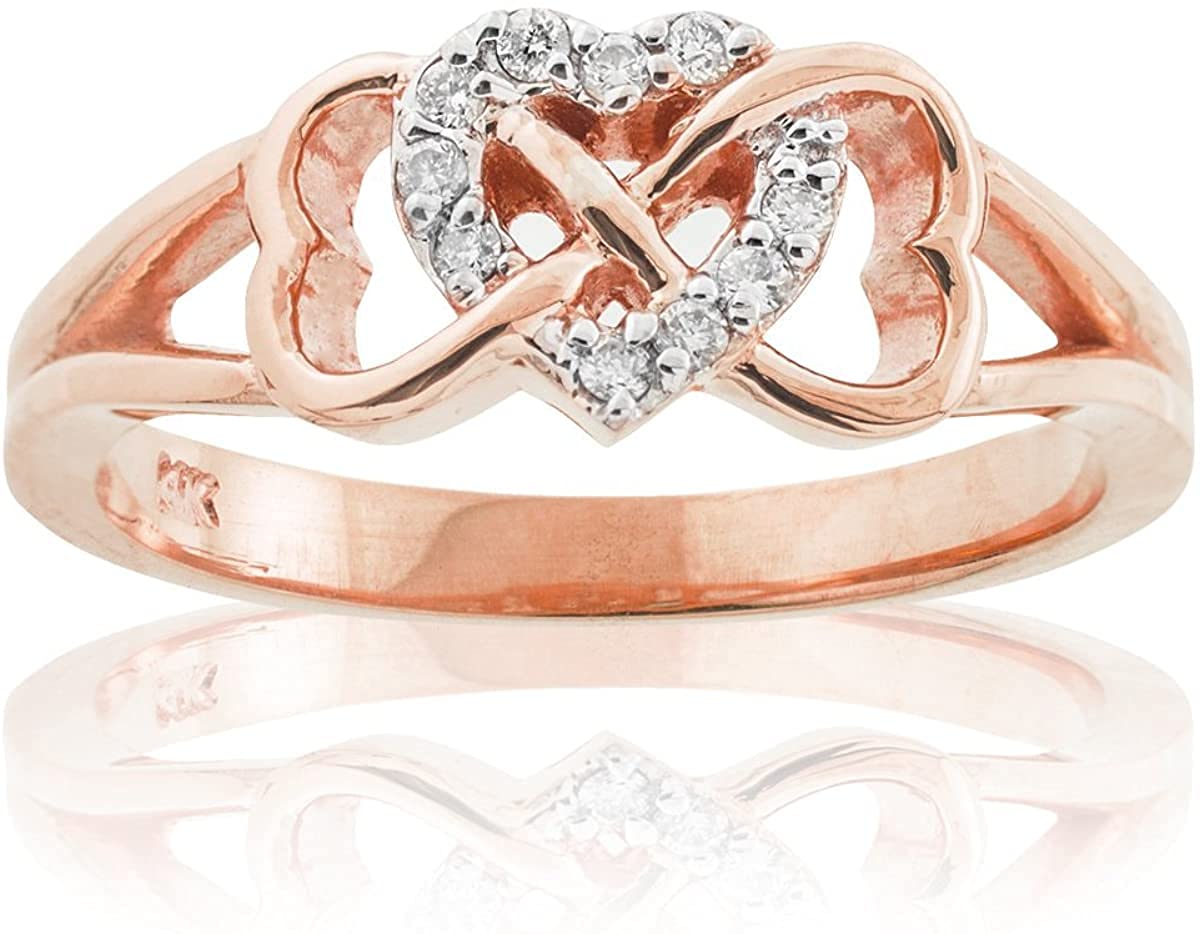 10K Rose Gold 1/15 Cttw Diamond Accented Triple Heart Infinity Celtic Knot Band Engagement Ring (J-K Color, I1-I2 Clarity) - Size 4-1/2
