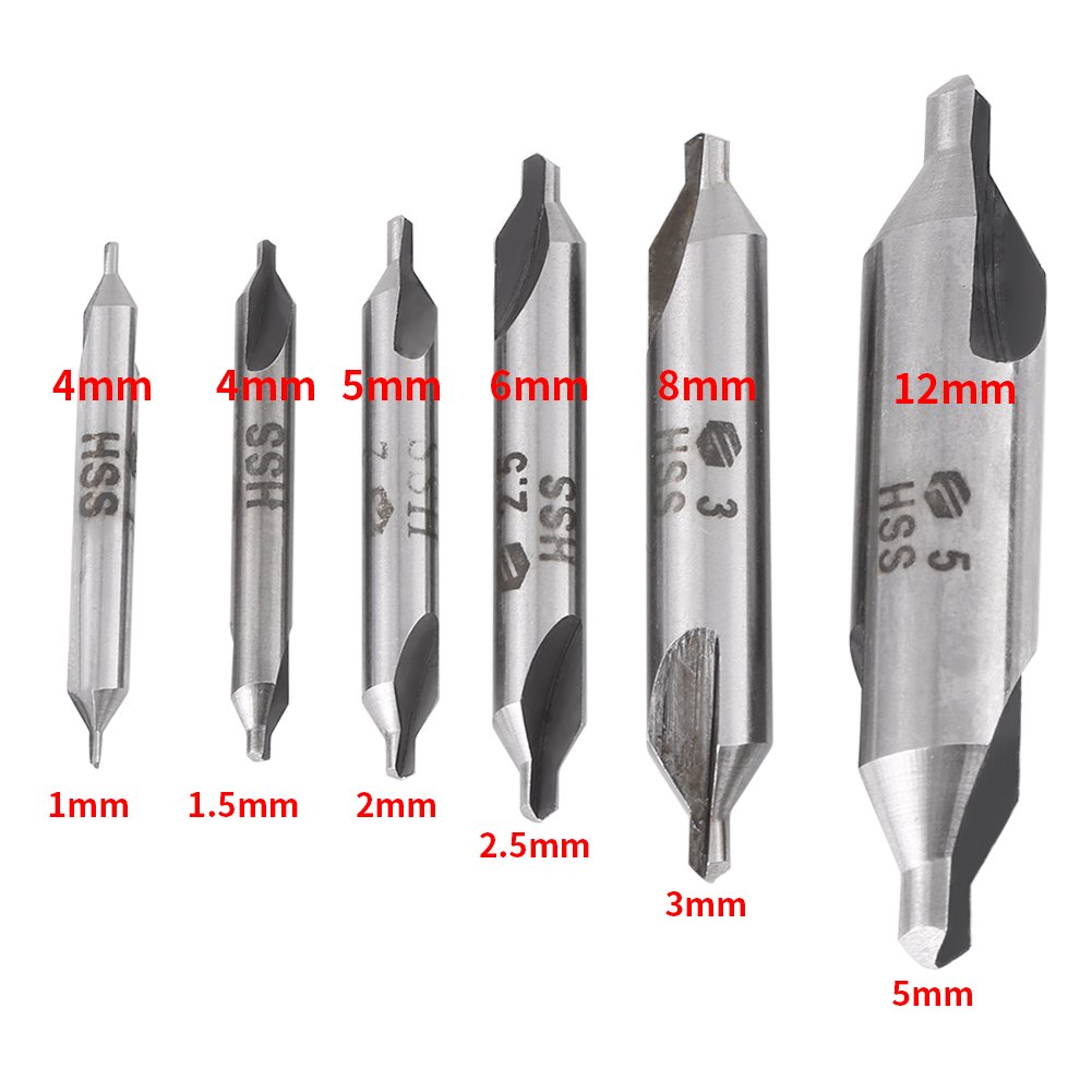 6pcs 1/1.5/2/2.5/3/5mm 60 Degree Triton Stainless HSS Center Drill Bit Set Lathe Mill Combined Centre Drill Countersink for Metal