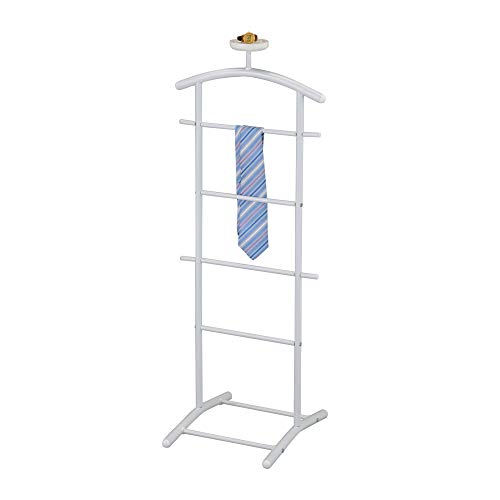 Pilaster Designs Modern Carlsen Clothes Organizer Rack, Suit Valet Stand, White Metal