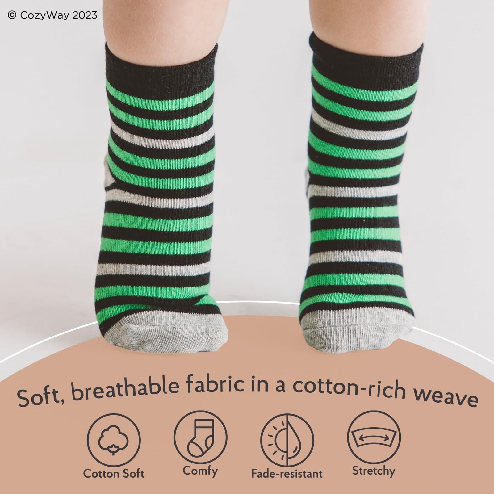 CozyWay Toddler Socks With Grippers Non Slip Crew Grip Socks for Girls and Boys Soft Comfy Cotton - 1T-3T Unisex Black, White, Gray - 12 Pack