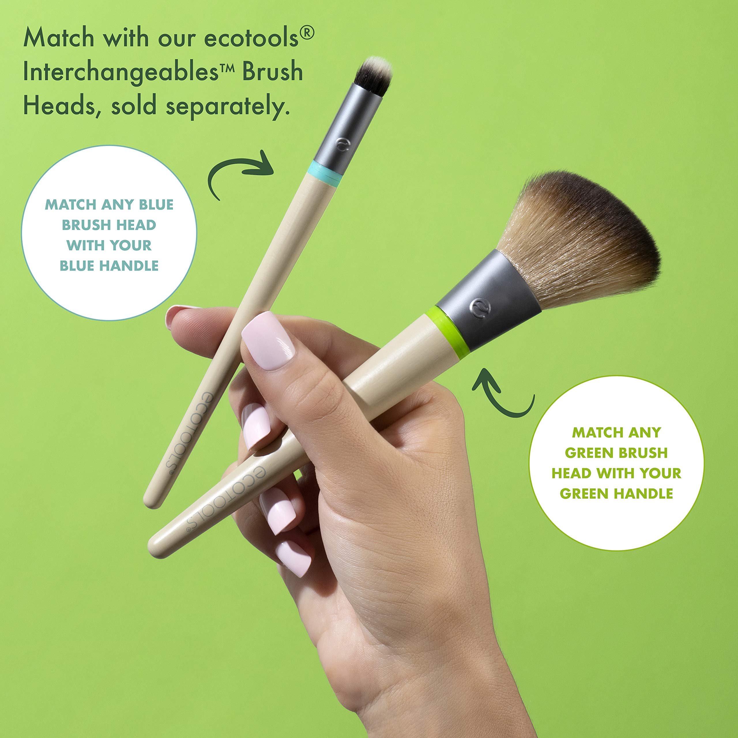 EcoTools Wake Up + Glow Interchangeables Makeup Brush Set with Case, With Beauty Blender Makeup Sponge, Silicone Applicator Face Mask Brush, Eye Roller Depuffer (Set of 6)