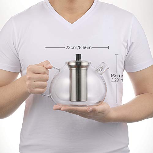 67oz XL Large Glass Teapot with Infuser Stovetop Safe, Tea Pots for Loose Tea Glass, Glass Tea Kettle for Stove Top, Clear Teapot with Strainer for Loose Tea (2000ml, 8 Cups)