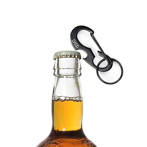 DYZD Stainless Steel Bottle Openers Mini Style D Ring Shape Keychains With Key Ring Connectors (Black,2 PCS)