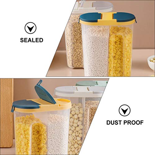 Cabilock Airtight Food Storage Containers Cereal Dispenser Container 2 Compartments Kitchen Food Storage Containers For Cereal Chips Nuts Pasta Rice Snacks Storaging (Blue)