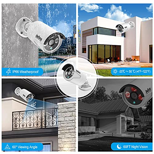 JouSecu 1080P 8CH Wired Home Security Camera System HD 5-in-1 Video DVR Recorder with 4X HD 2MP Weatherproof CCTV Cameras, Motion Alert, Remote Access