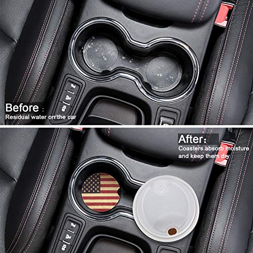 8 Packs USA Flag Cup Coasters Ceramic 2.56 Inch Stone Car Cupholder Absorbent Coaster Set for Drinks Cup (Red)