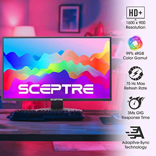 Sceptre 20" 1600 x 900 75Hz LED Monitor 2X HDMI VGA Built-in Speakers, Machine Black Wide Viewing Angle 170° (Horizontal) / 160° (Vertical) Machine Black 2021 (E209W-16003RT) (Renewed)